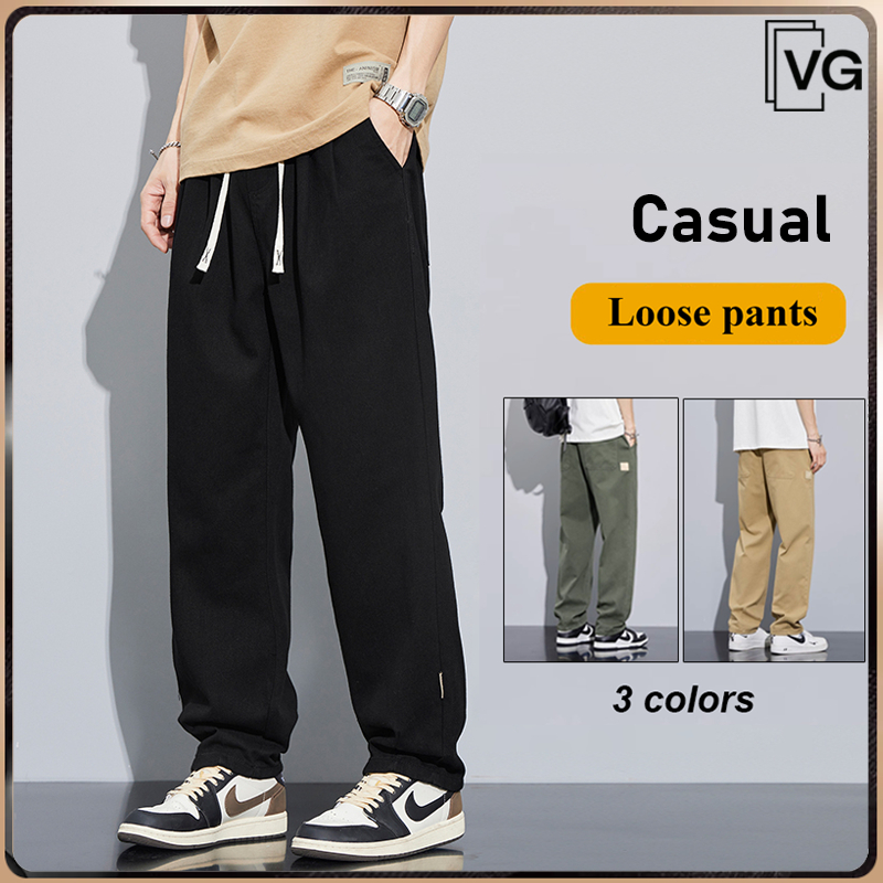 Jual Celana Cargo Panjang Pria jumbo Korean style cargo hitam Fashion celana Olahraga Sport Wide ...
