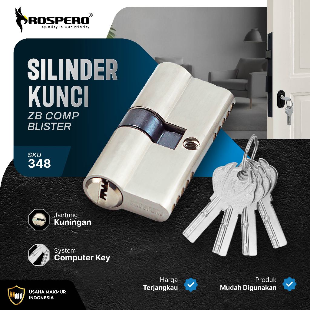 Jual Silinder Kunci Pintu Bahan Kuningan Besar Tanggung Komp Keys ...