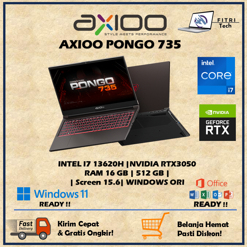 Jual AXIOO PONGO 735 | INTEL I7 13620H | NVIDIA RTX3050 6GB | RAM 16GB ...