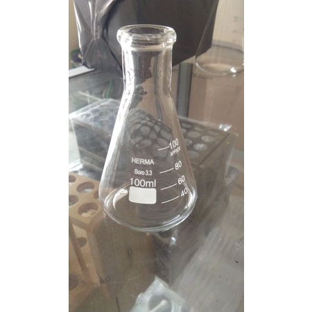 Jual Erlenmeyer Herma 100ml _Erlenmeyer Flask 100 ml Merek Herma Kaca | Shopee Indonesia