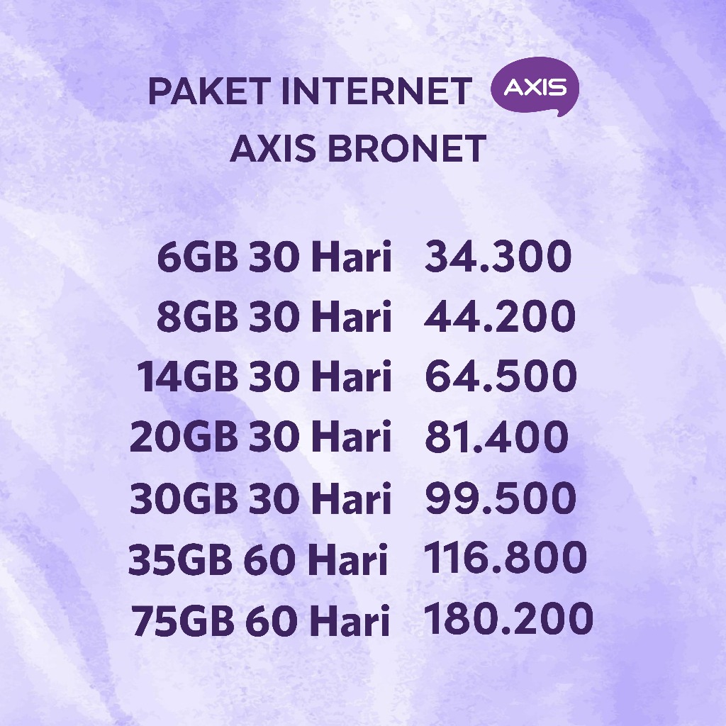 Jual Paket Internet Axis Bronet Bulanan 35GB 75GB 60 Hari 6GB 8GB 14GB ...