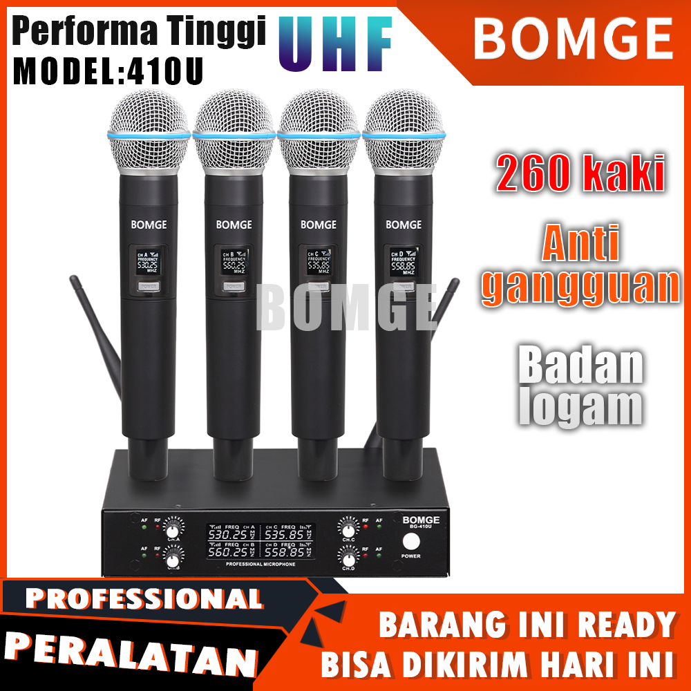 Jual BOMGE 410U Pro Wireless Microphone System, 4-Channel UHF Wireless ...