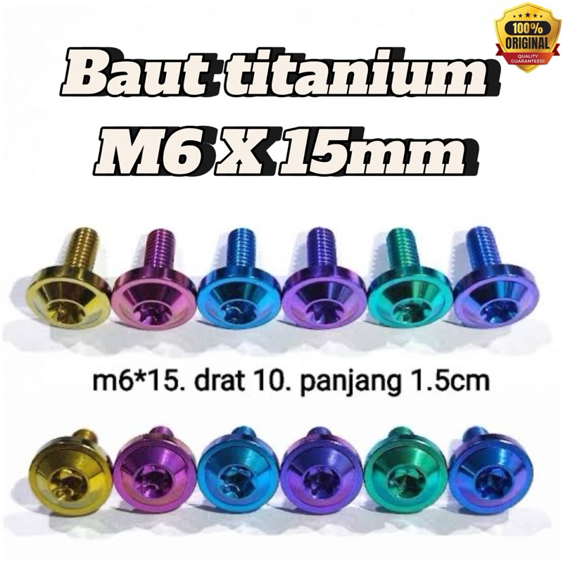 Jual BAUT TITANIUM M6 x 15mm Drat 10 Panjang 1.5cm Head Big Original GR5 Titanium Bolt 1pcs ...