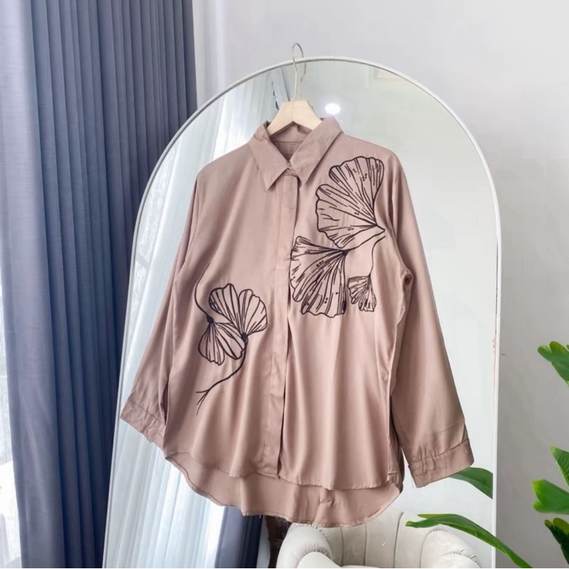 Jual Kemeja Anggun Bordir Bunga Lengan Panjang - Atasan Bordir Korean ...