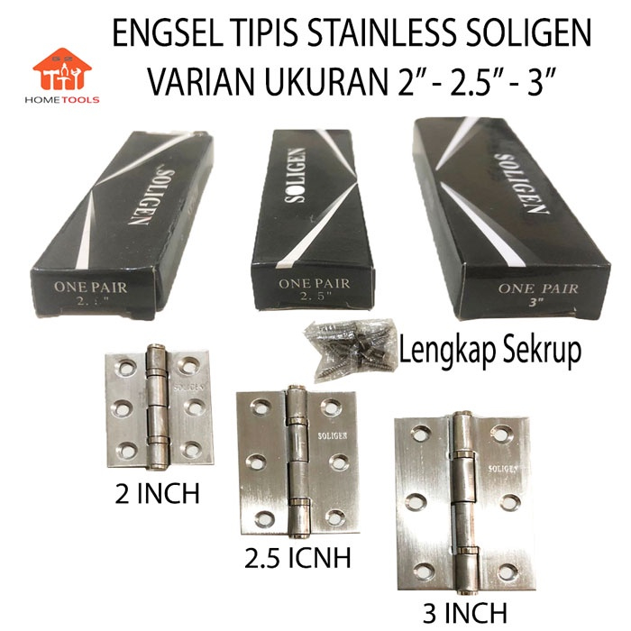 Jual SOLIGEN Engsel Tipis 1.3mm Varian Ukuran 2" - 2.5" - 3" Silver ...