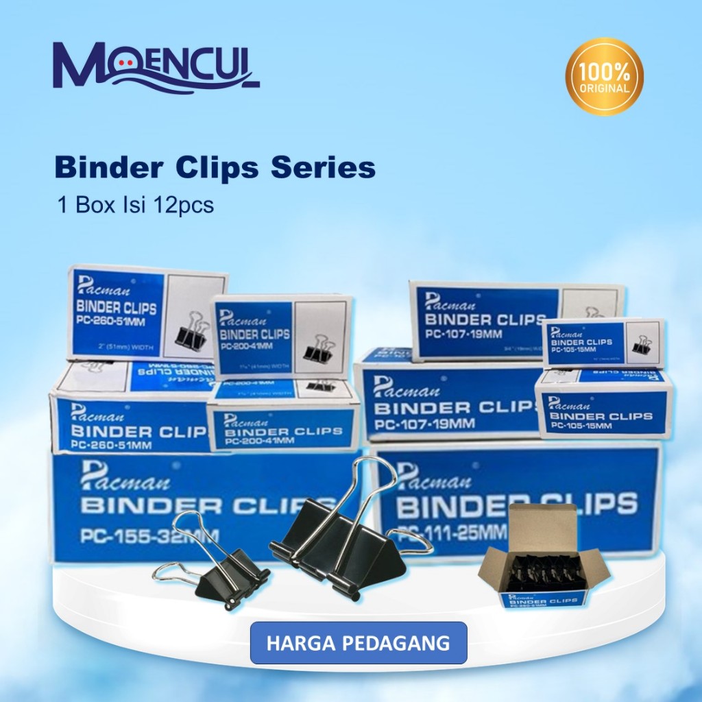 Jual 1 Box isi 12 Pcs Binder Clips Pacman Ukuran 105, 107, 111, 155 ...