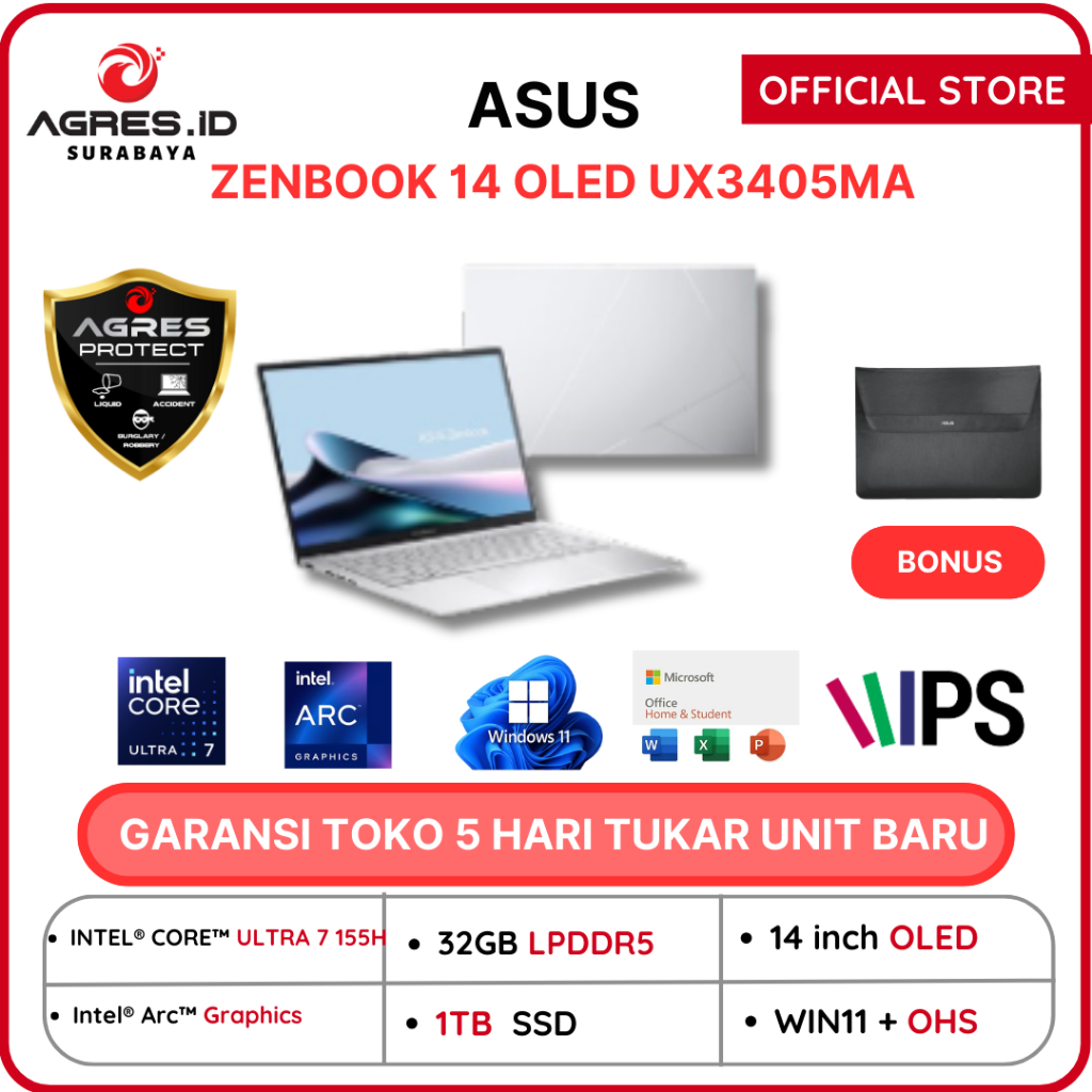 Jual ASUS ZENBOOK 14 OLED UX3405MA Ultra 7 155H 32gb 1tb 14.0 inch 3K ...