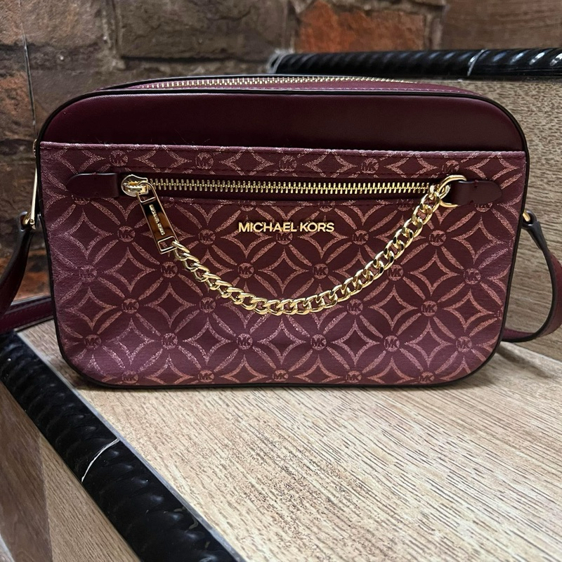 Jual Tas MK Jet Set Item Large EW Zip Chain Crossbody Oxblood Multi ...