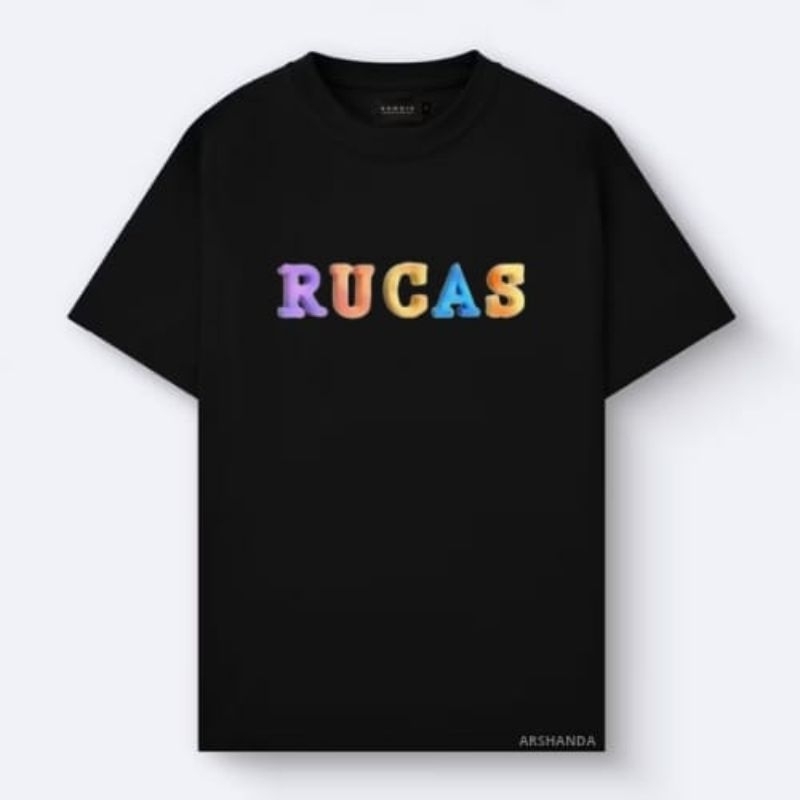Jual Baju Kaos Rucas Text Rainbow Hitam S-XXL | Shopee Indonesia