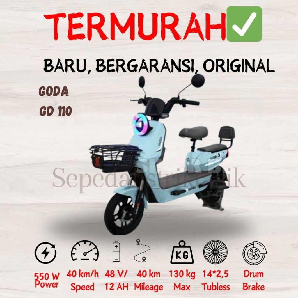 Jual SEPEDA LISTRIK GODA 110 / GD110 - ORIGINAL - GARANSI RESMI ...