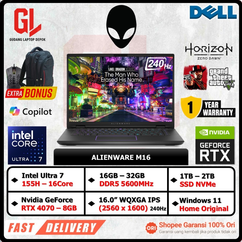 Jual Laptop Gaming Alienware M16 Intel Ultra 7 155H RTX4070-8GB Ram ...