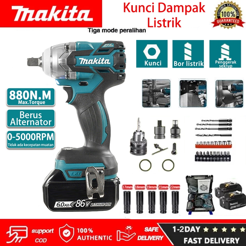 Jual 【880N.M】MAKlTA Brushless 86V Bor Cordless Mesin Bor Listrik Impact 2 Baterai Wrench Obeng ...