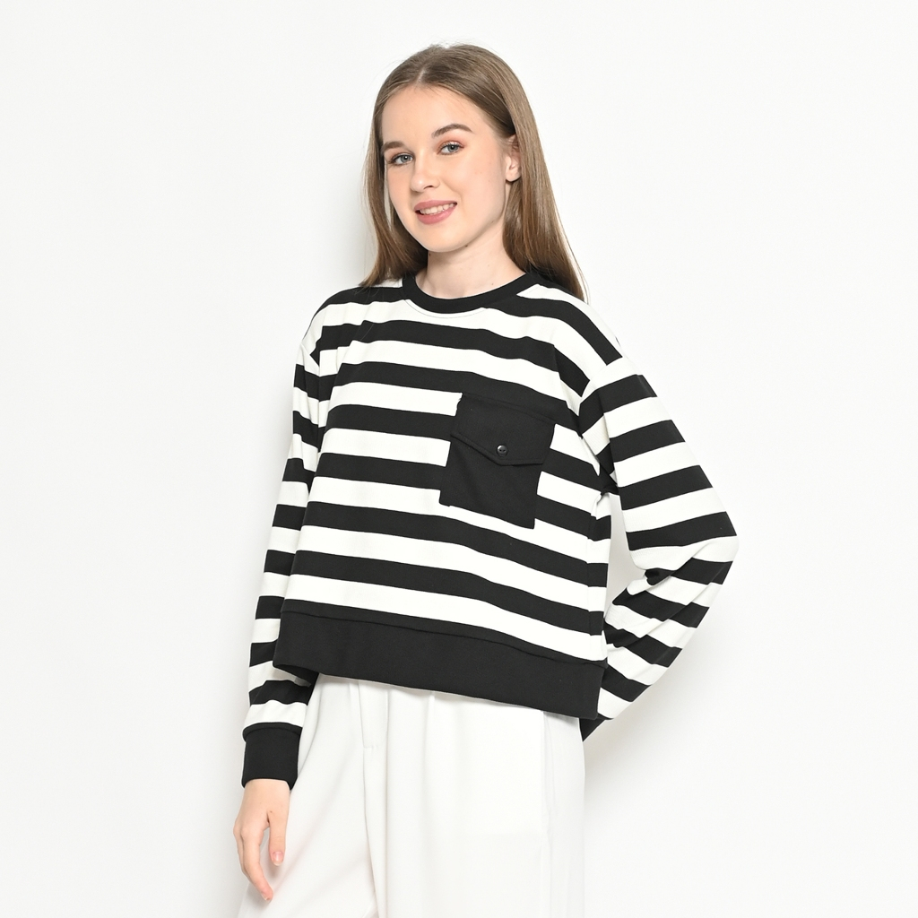 Jual QUEENTIN Sweater Wanita Crop 0521 Stretch Caramel Knit Motif Salur ...