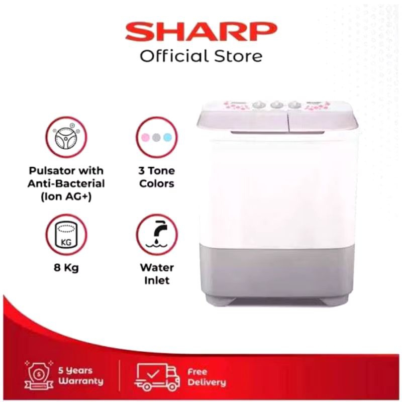 Jual Mesin Cuci 2 Tabung SHARP Puremagic ES-T90MW PK 8 Kg | Shopee ...