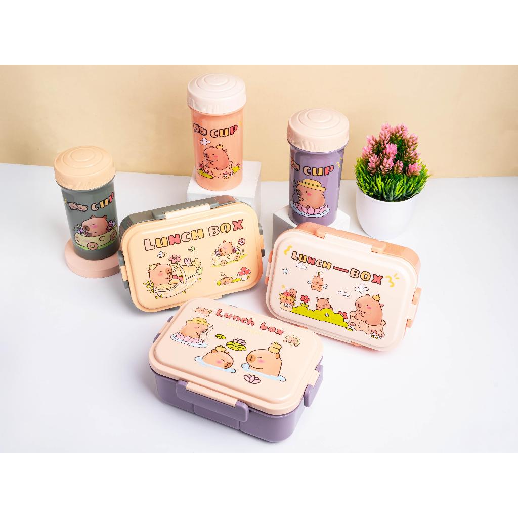 Jual Lunch box set with bottle Capibara Kotak makan anak sekolah lengkap botol minum sendok XXY ...