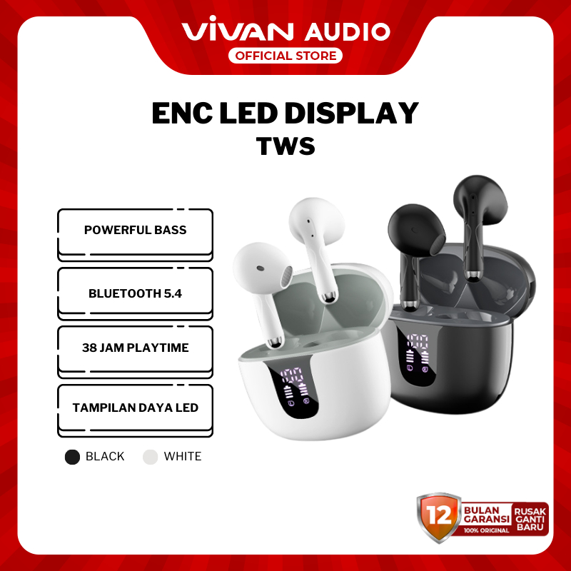 Jual VIVAN TWS ENC Latensi Rendah 38ms Bluetooth 5.4 Extra Bass GT2S ...