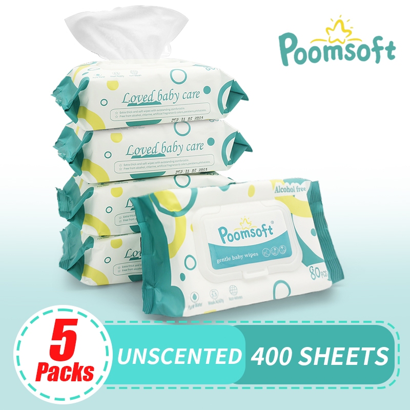 Jual Poomsoft Tisu basah baby Wipes 80Sheet*5 400Sheet No-Alcohol Hand ...