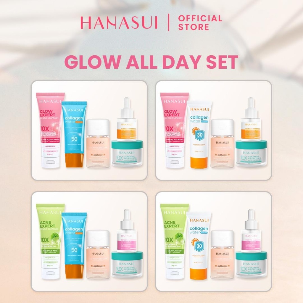 Jual Hanasui Glow All Day Set - Micellar Cleansing Water Glow Acne ...