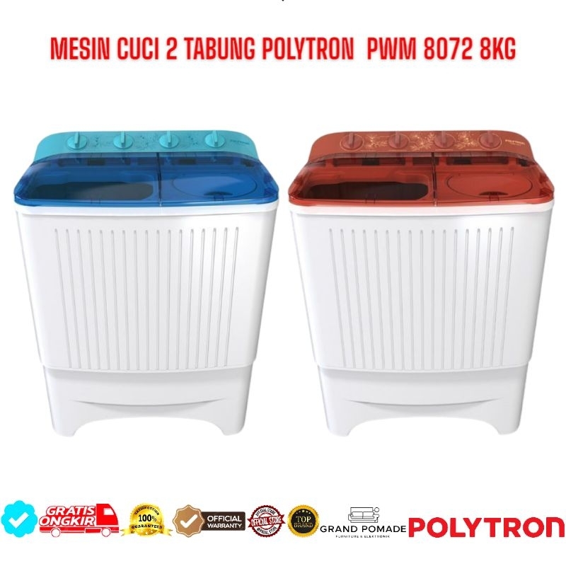 Jual MESIN CUCI 2 TABUNG POLYTRON PWM8072 8KG | Shopee Indonesia