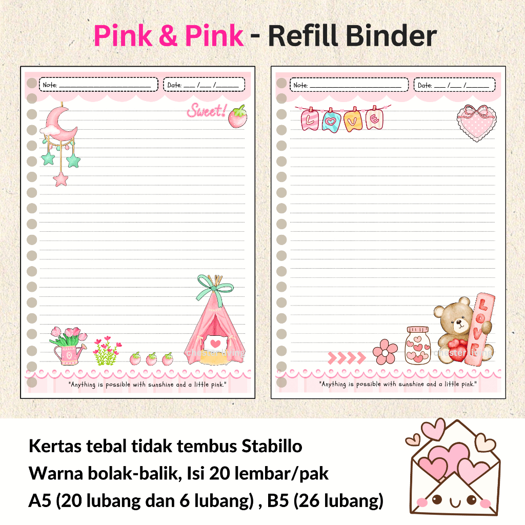 Jual Pink & Pink - Loose leaf A5 B5 | Isi Kertas File Refill Map Binder ...