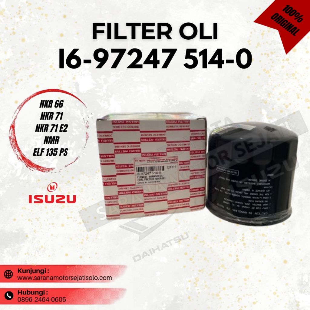 Jual FILTER OLI ISUZU NKR 66; NKR 71; NKR 71 E2; NMR; ELF 135 PS; PN ...