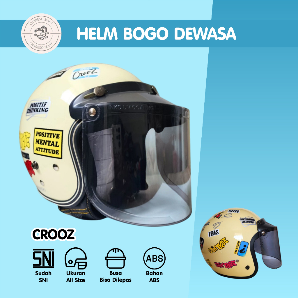 Jual Helm Bogo Dewasa Classic HDS Helmet Half Face Cream Motif Crooz ...