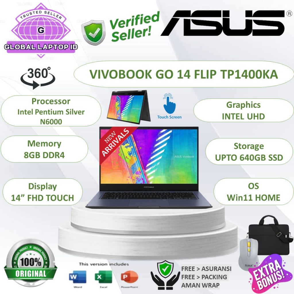 Jual Laptop TouchScreen ASUS VivoBook GO Flip 14 TP1400KA Intel Pentium ...