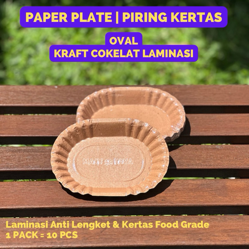 Jual Paper Plate Oval Piring Kertas Oval Kraft Cokelat Laminasi isi 10 ...
