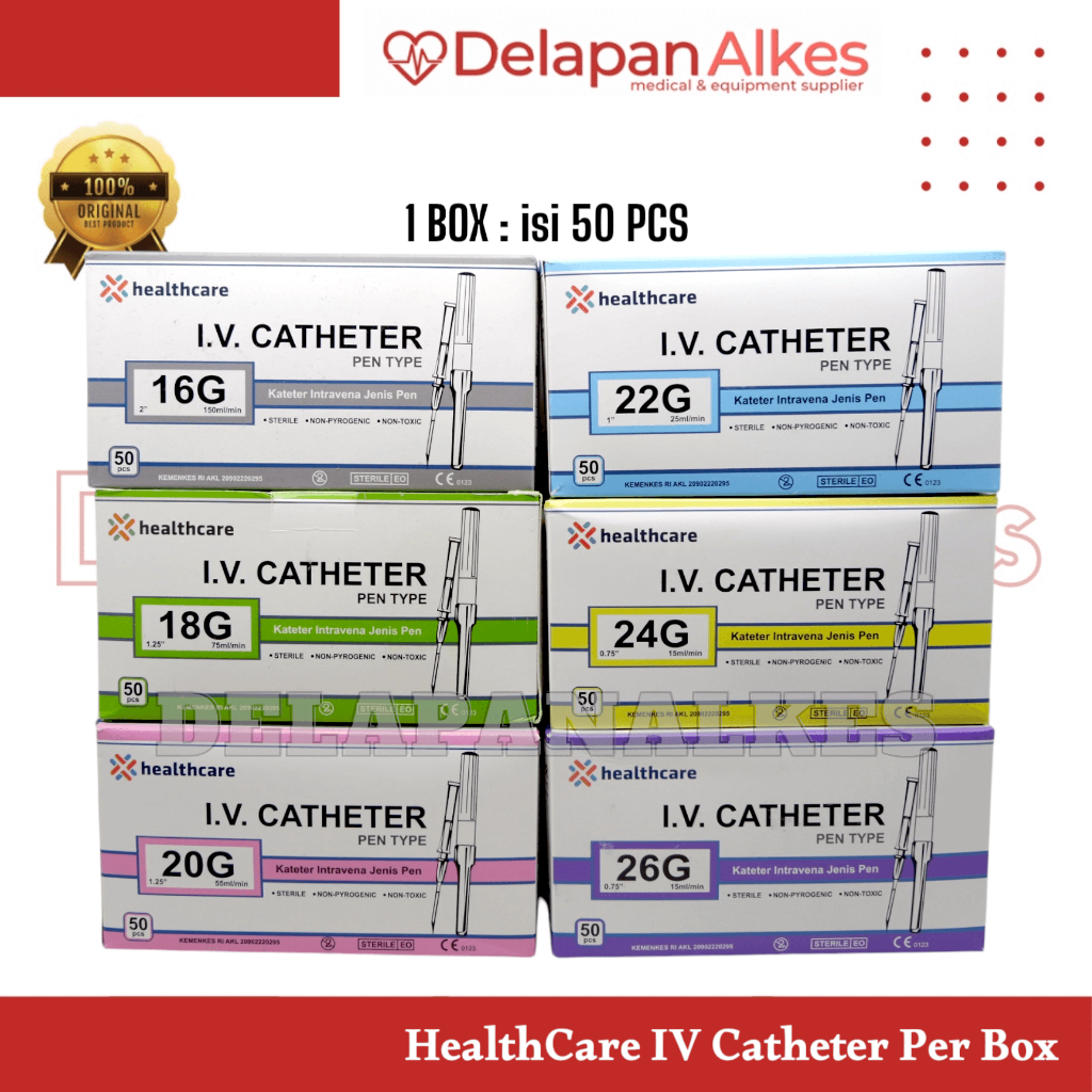 Jual HealthCare IV Catheter Per Box isi 50 Pcs Abocath Jarum Tindik Aboket 16G 18G 20G 22G 24G ...
