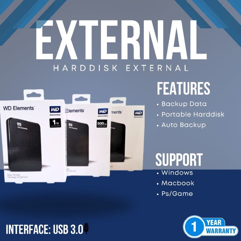 Jual HARDISK EKSTERNAL WD ELEMENTS USB 3.0 . -HDD 320GB 500GB 1TB ...