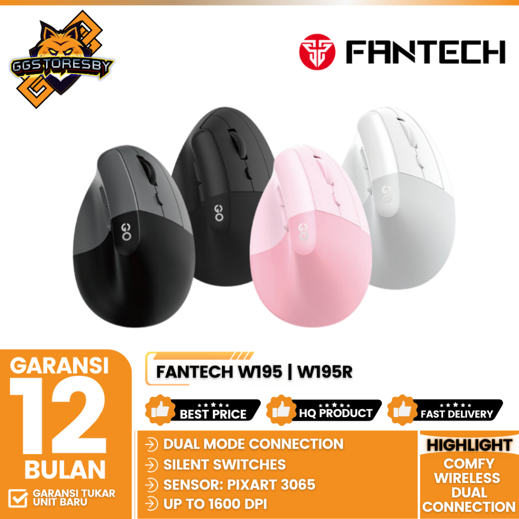 Jual Fantech W195 / W-195 / W195R / W195-R Go Comfy Wireless Dual Connection Vertical Mouse ...