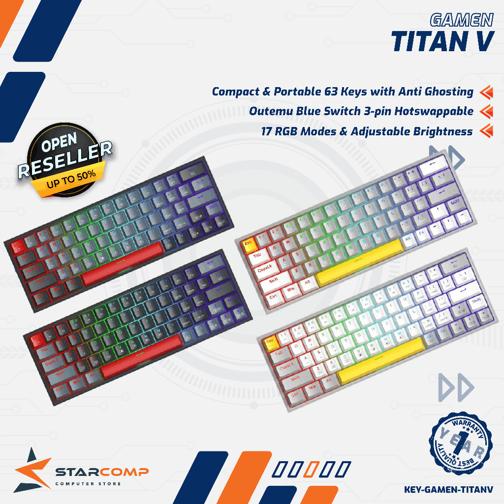 Jual Gamen Titan V Keyboard Gaming Mechanical 60% Layout Compact ...