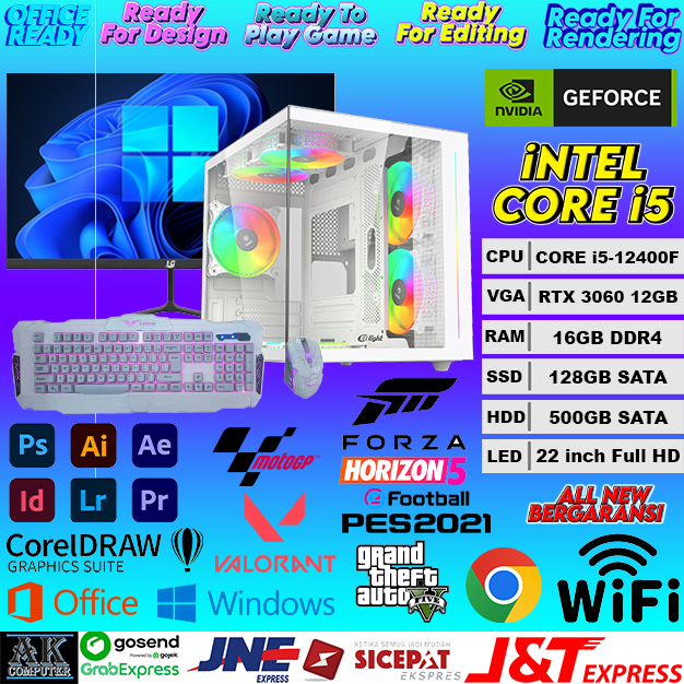 Jual PC GAMING Full Set iNTEL CORE i5 12400F Gen 12Th + VGA RTX 3060 12GB + RAM 16GB + SSD 128GB ...