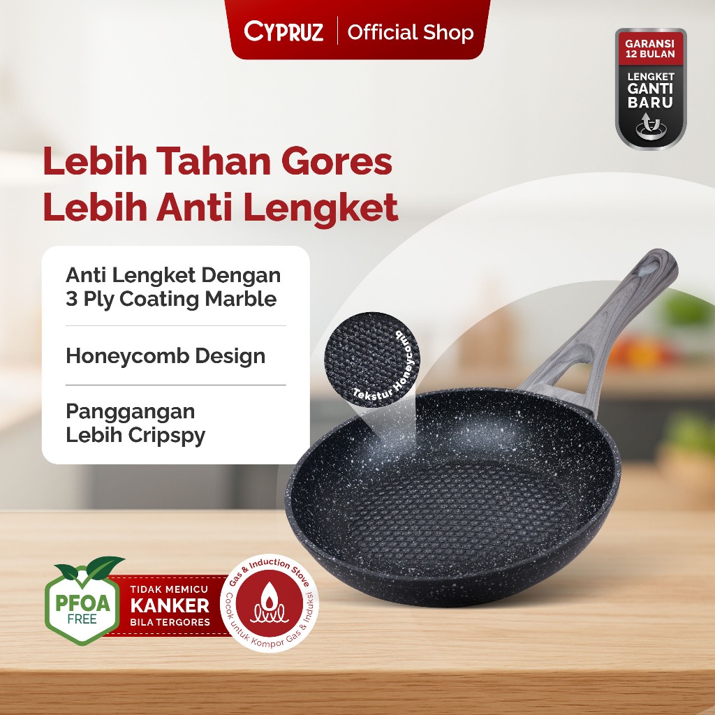 Jual Cypruz Wajan Penggorengan Anti Lengket Fry Pan Marble Induksi Honeycomb 20cm | Shopee Indonesia