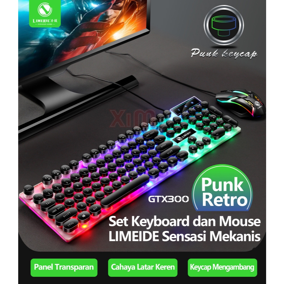 Jual GTX300 Set Keyboard Mouse Gaming - Keycap Bulat PUNK, Backlit ...