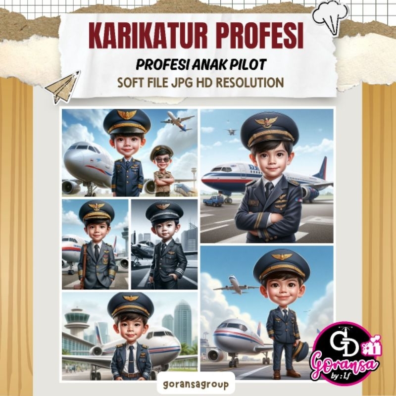 Jual PROMO!!! JASA EDIT KARIKATUR ANAK MURAH Bertema Profesi Pilot/Karikatur Pilot HD Resolution ...