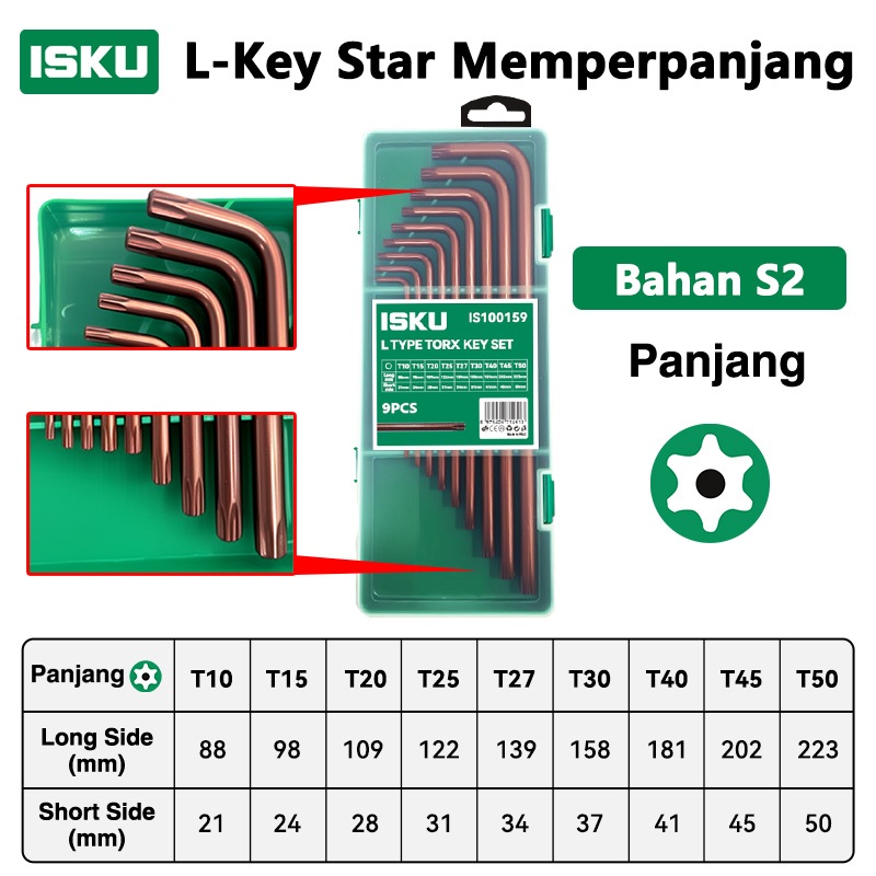 Jual ISKU Kunci L Bintang Set Panjang 9 Pcs/Kunci L Set T10-T50 Kunci L ...