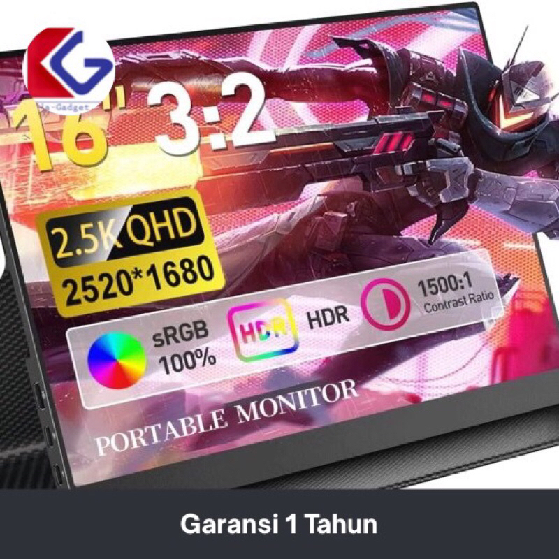 Jual Portable Monitor Gaming QHD 2.5K (2560x1680) QHD Support 4K Layar ...