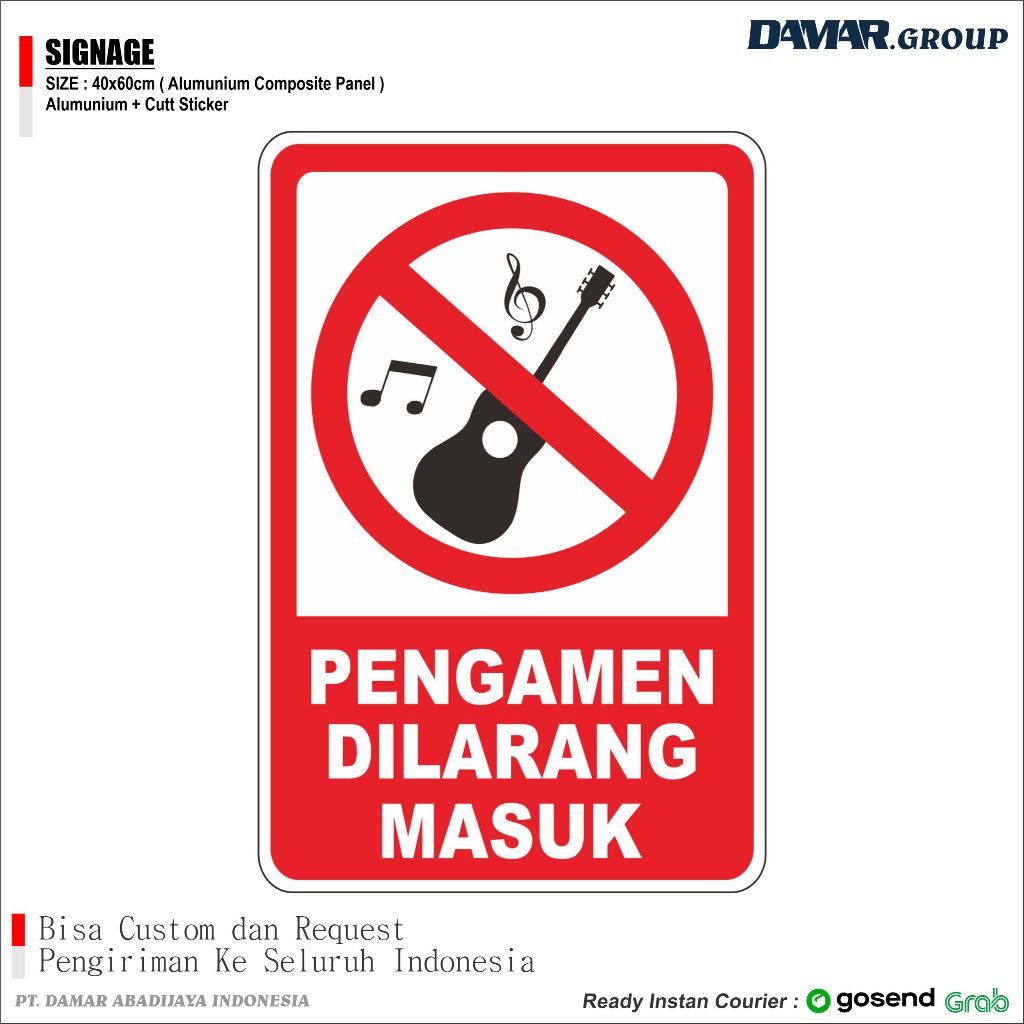 Jual RAMBU PENGAMEN DILARANG MASUK 40x60cm, Papan Tanda Arah Nama ...