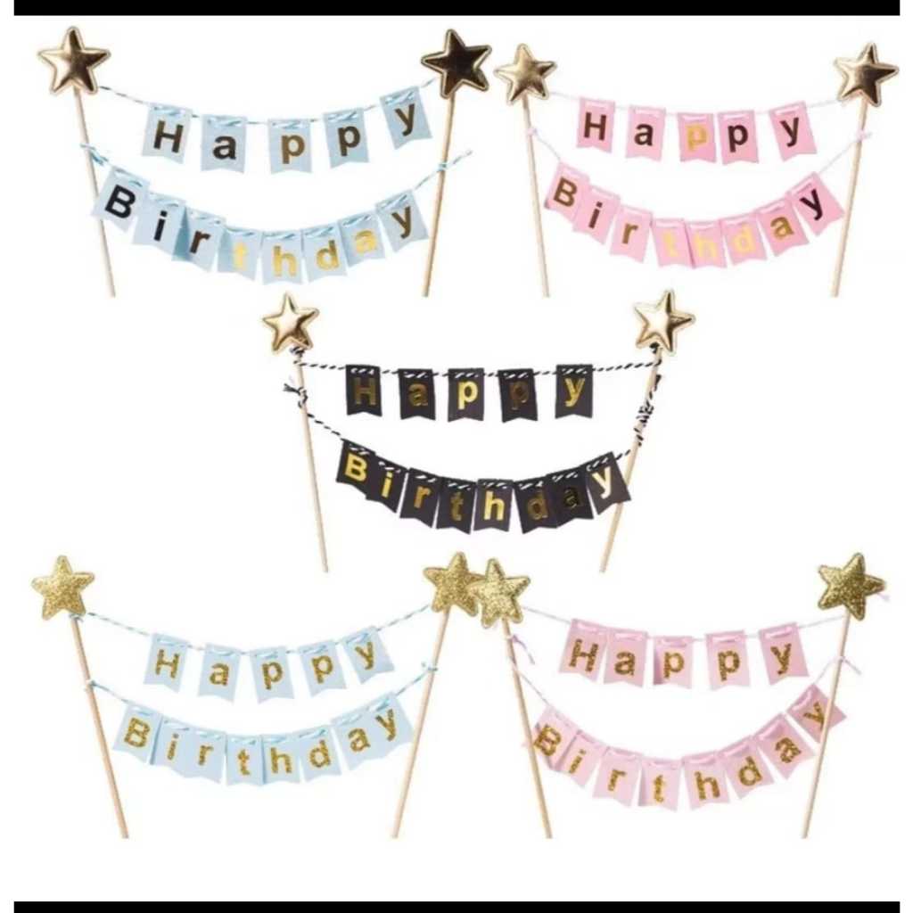 Jual Cake Topper Banner Happy Birthday, Topper Happy Birthday Kertas Gantung, Hiasan Kue Happy ...