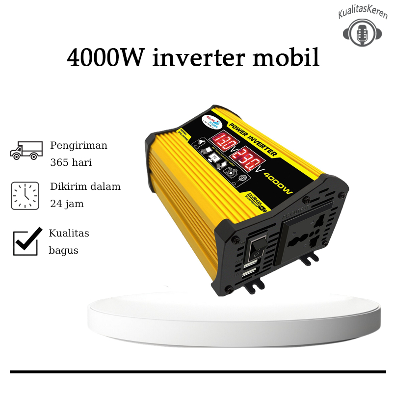 Jual Upgrade 4000W Mobil Inverter 12V DC Ke 220V AC Power Converter LED ...
