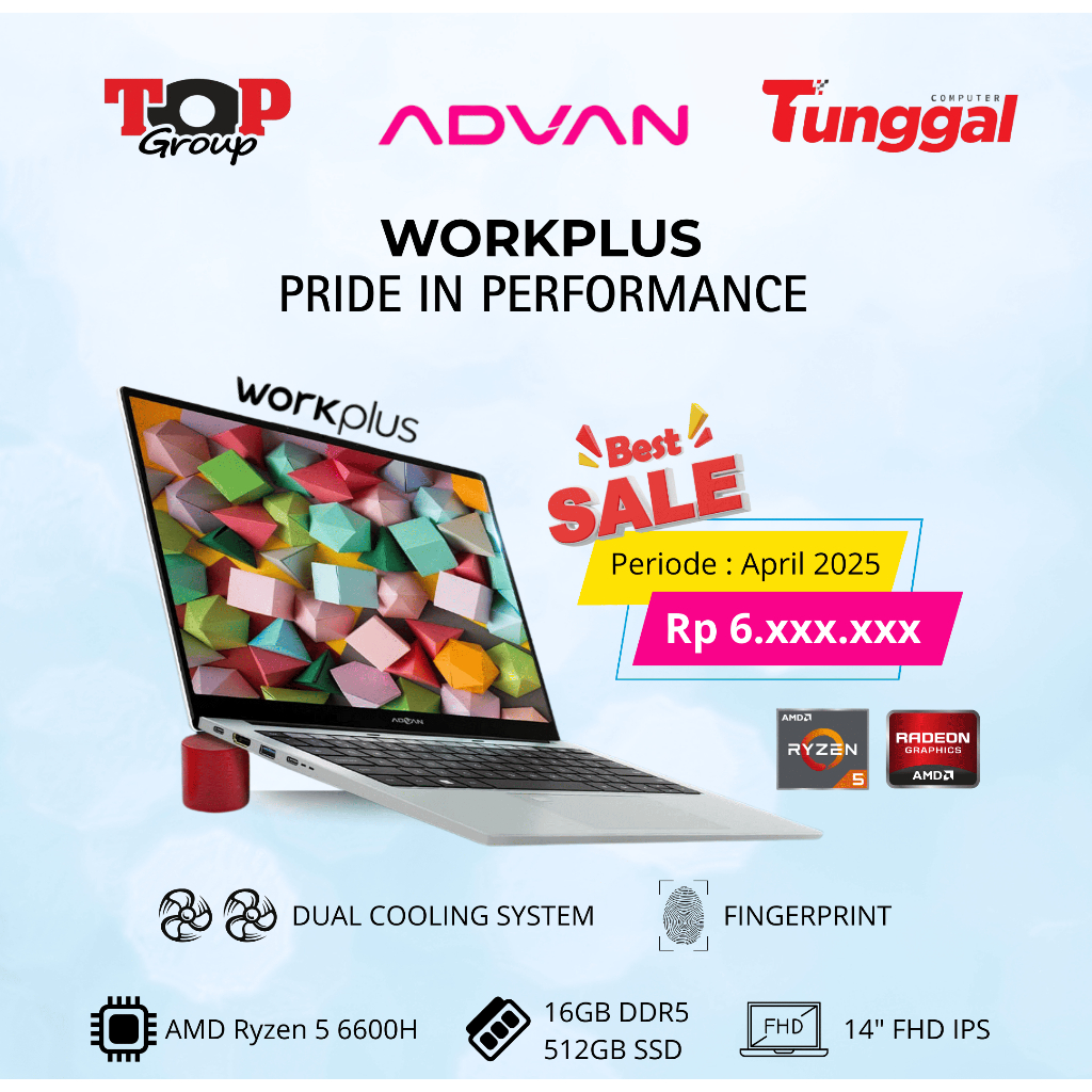 Jual TOP COMPUTER | ADVAN Laptop Workplus AMD Ryzen 5 6600H | Ryzen 7 7735HS | 16Gb/512Gb 1TB ...