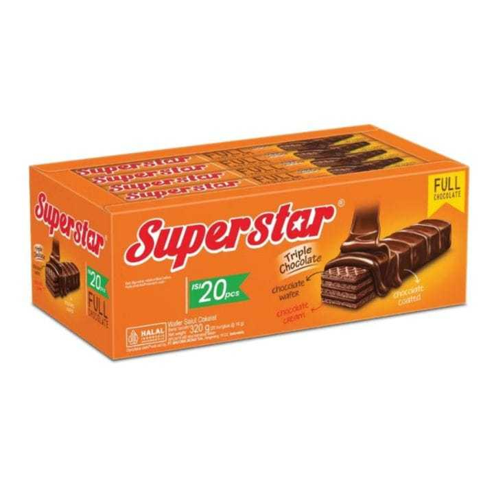 Jual Superstar Wafer Triple Cokelat Isi 20 / Superstar Wafer 1 Box ...