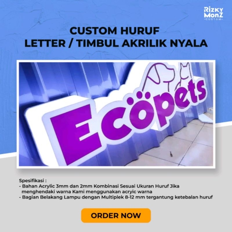 Jual HURUF NEON LETTER TIMBUL 3D FULL AKRILIK TEBAL DI 5 CM COCOK UNTUK ...