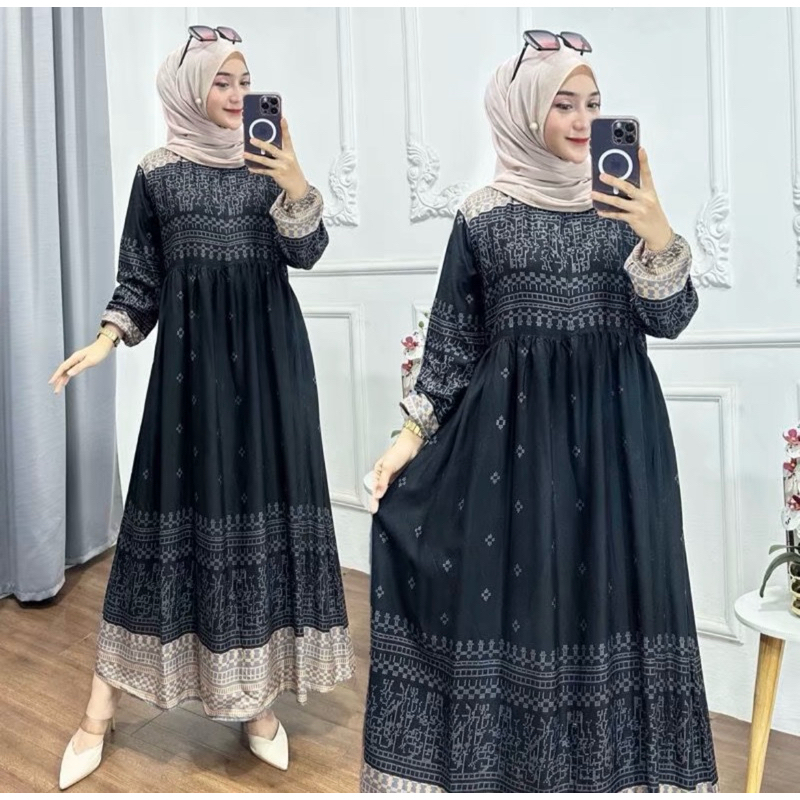Jual DJ-Kalana Midi Dress LD 120 Dress Busui friendly rayon premium ...