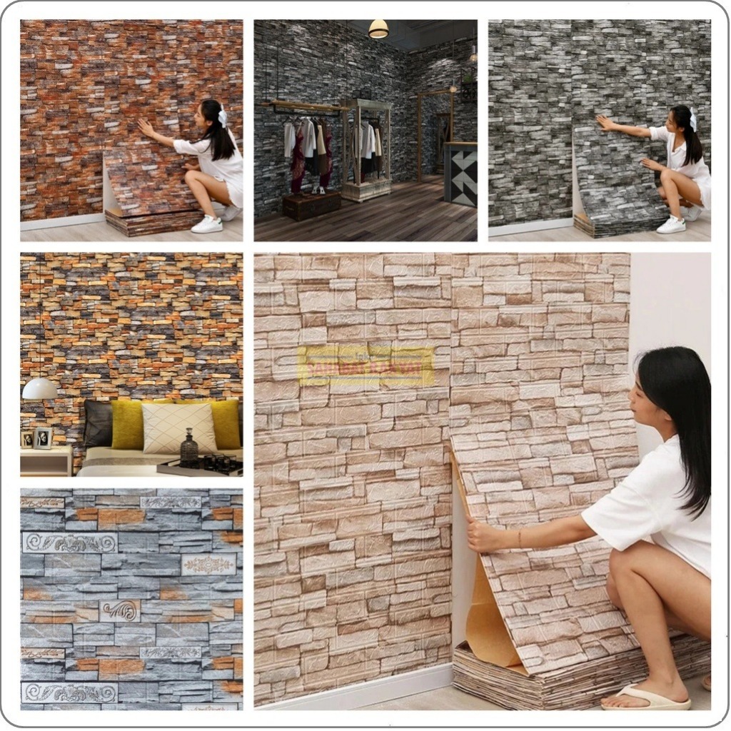 Jual Wallpaper Dinding Foam 3D Batu Alam 77x70cm | Shopee Indonesia
