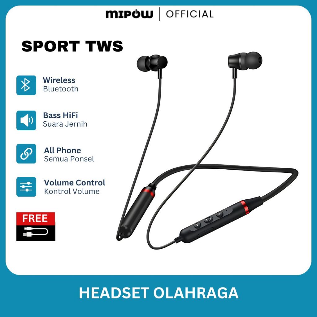 Jual MIPOW Headset Bluetooth Olahraga Leher Sport TWS Earphone Wireless ...