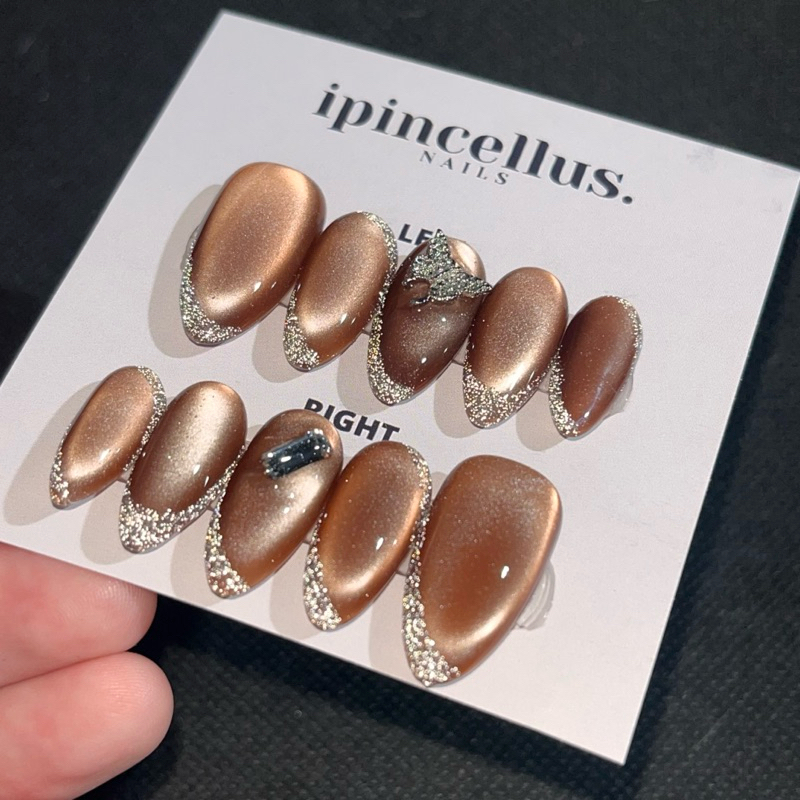 Jual Mahogany Press On Nails | Dark Brown Cateye Nails | Kuku Palsu ...