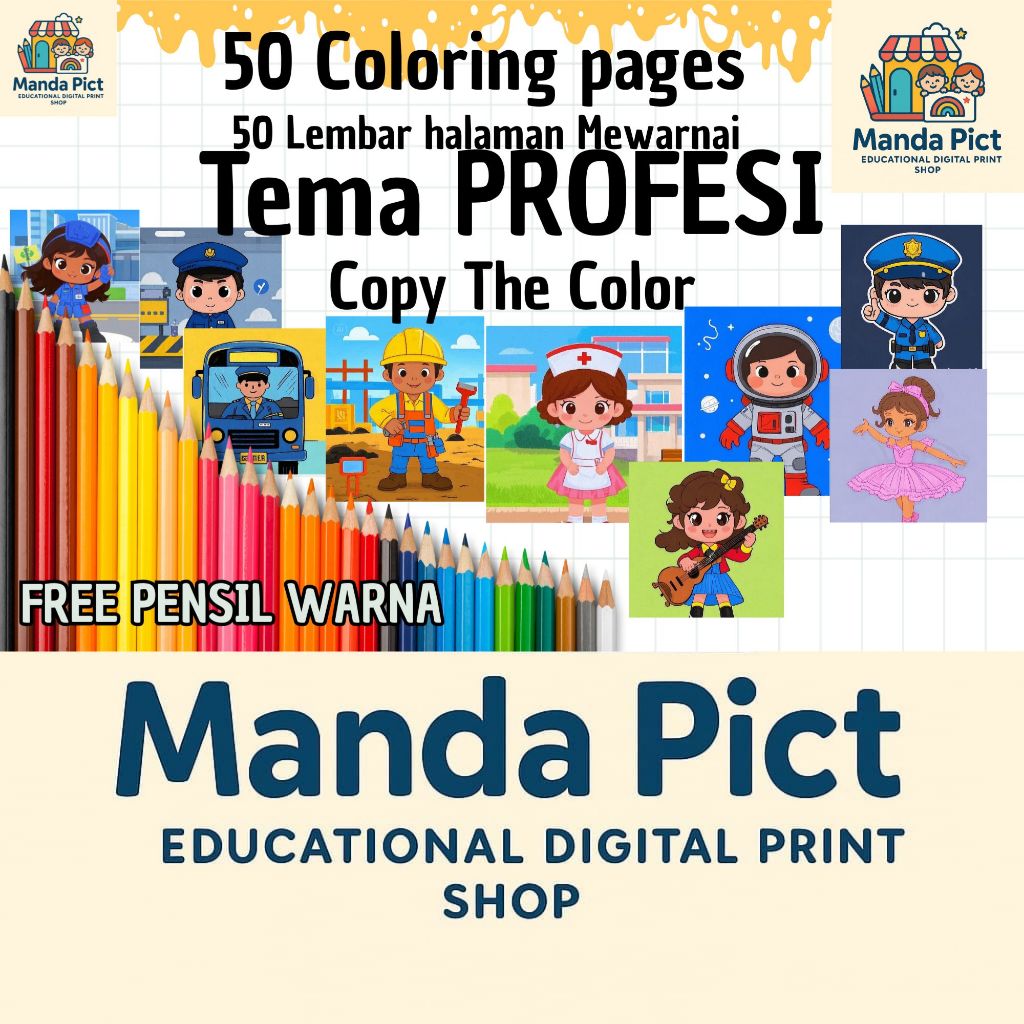 Jual Koleksi Gambar Mewarnai Profesi 50 Lembar Anak TK SD PAUD Kertas ...