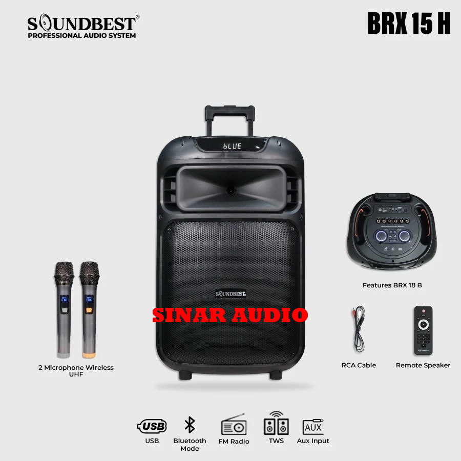 Jual SPEAKER PORTABLE SOUNDBEST 15" BRX 15H PLUS 2 MIC WIRELEES ORIGINAL BRX 15 H | Shopee Indonesia